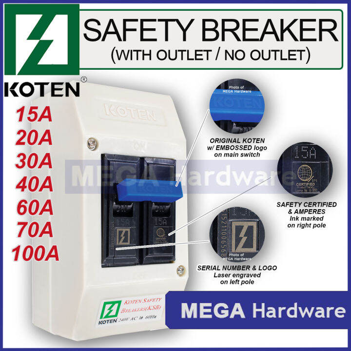 KOTEN SAFETY BREAKER KSB KSB-S with Enclosure (WITH OR NO Outlet) 15A 20A 30A 40A 60A 70A 100A ...