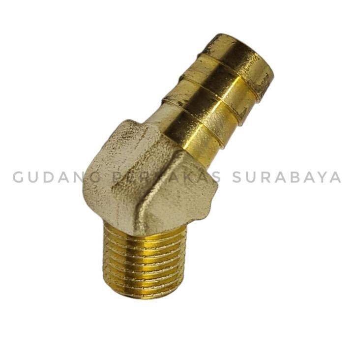 45 DEG KNEE DRAT LUAR PIPA 1/4 M x NEPEL SELANG MALE HOSE BARB ELBOW ...
