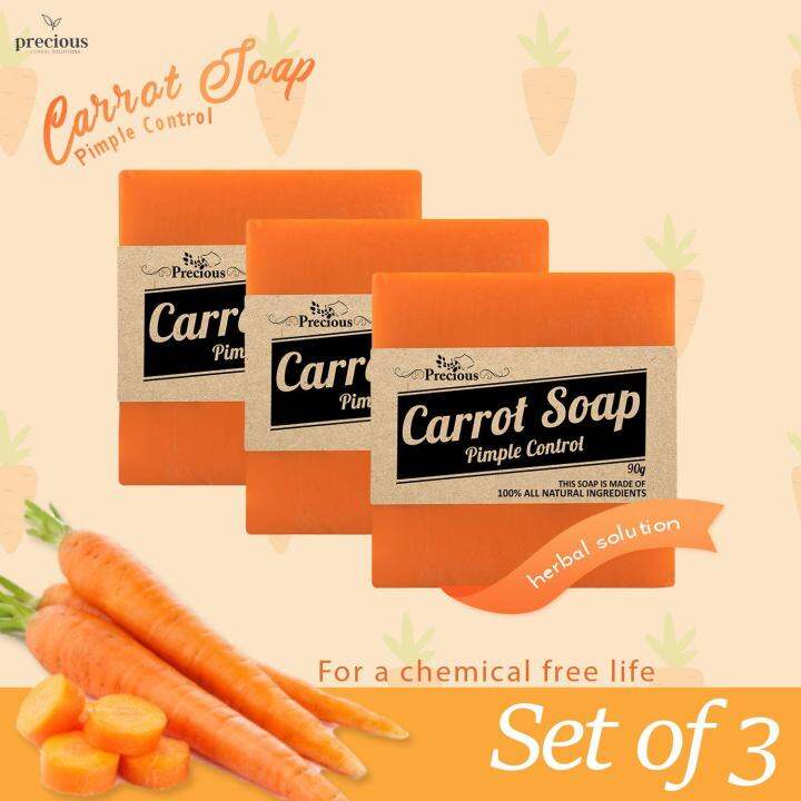 SET OF 3 (90g) Precious Herbal Solutions 100% Organic Carrot Soap for Acne, Blackheads, Eczema ...