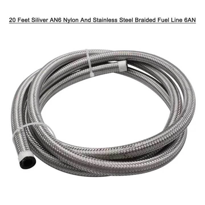 7 Feet Siliver AN6 Nylon And Stainless Steel Braided Fuel Line 6AN ...