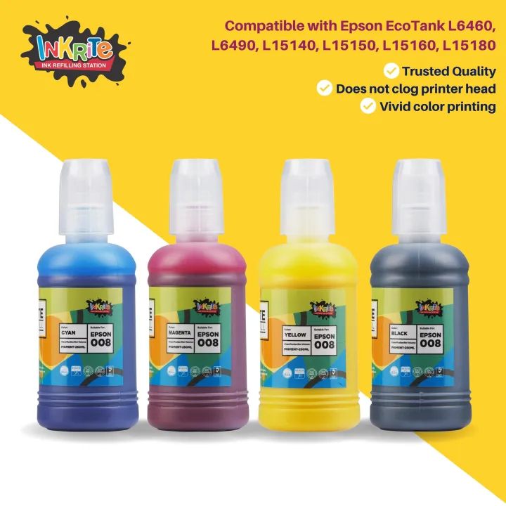 Inkrite Pigment Ink for Epson 008 Epson EcoTank L6460, L6490, L15140 ...