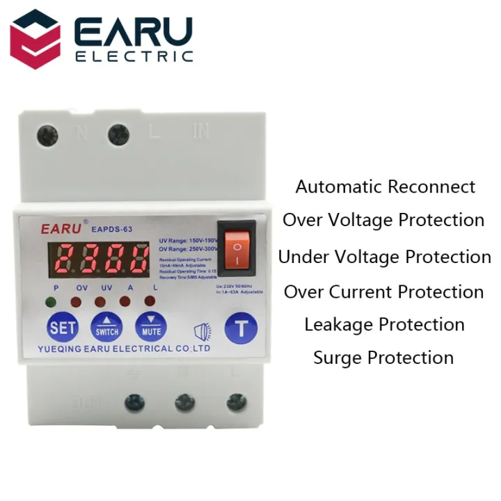 63A Automatic Reconnect Circuit Breaker With Over Voltage Under Voltage Over Current Leakage ...