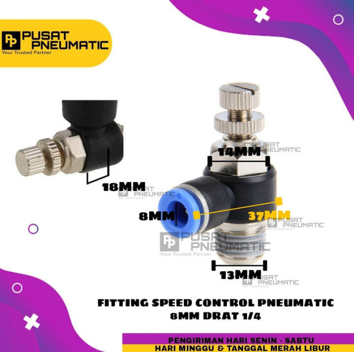 SL 8-02 Nepel Angin Fitting Pneumatic Speed Control Flow Control Elbow ...