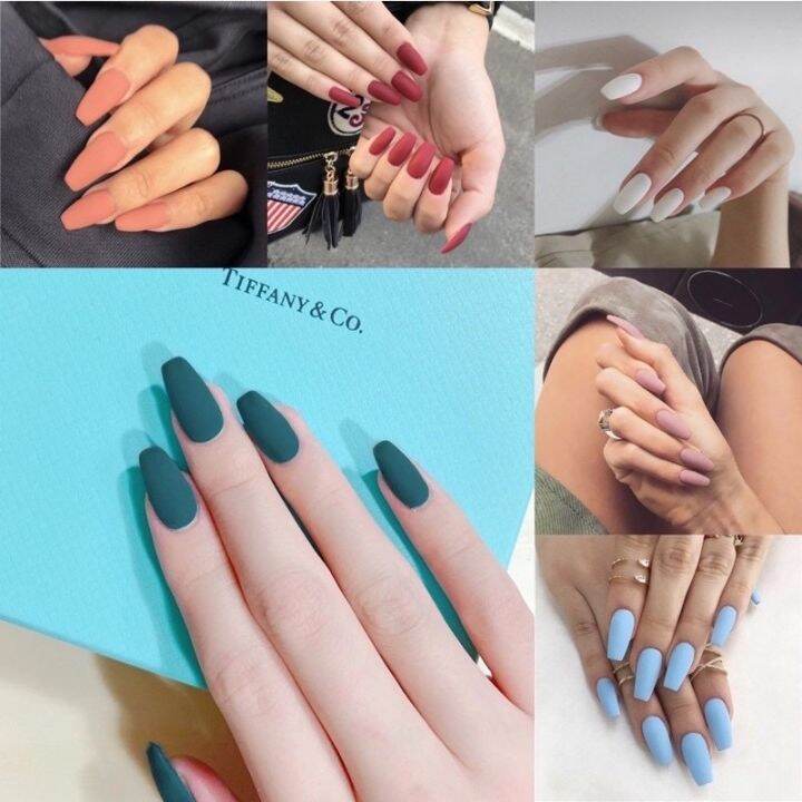 【FREEE GEL STICKER】24pcs Fake Nails Art Nail Tips Matte Press On Nails ...