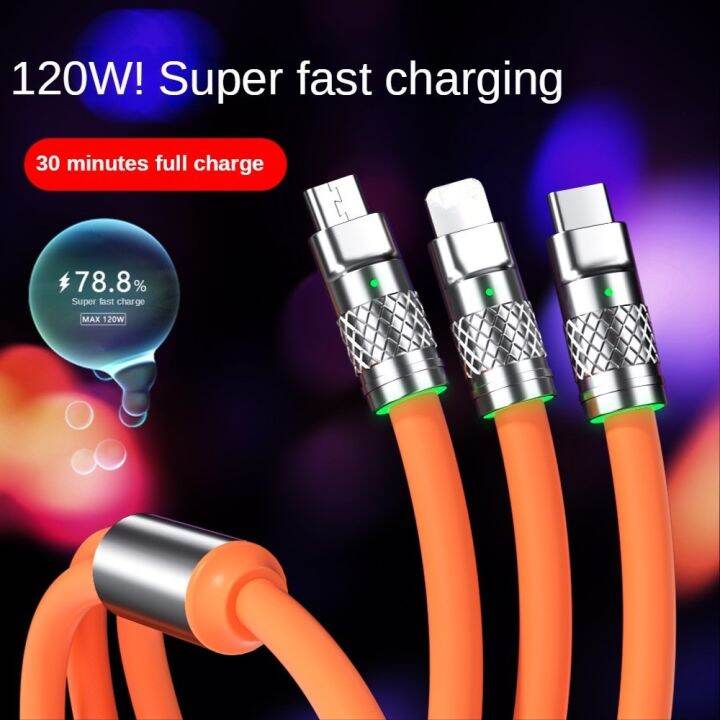 120W Fast Cable 3 in 1 USB Charging Cord Liquid Silicone Universal Cable | Lazada PH