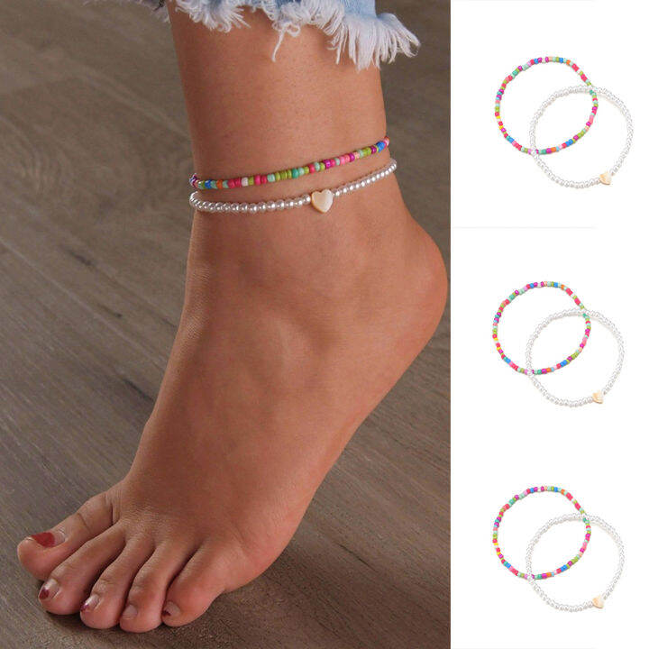 Fashion Bohemian Anklet Shell Sliced Peach Heart Toe Chain Colorful