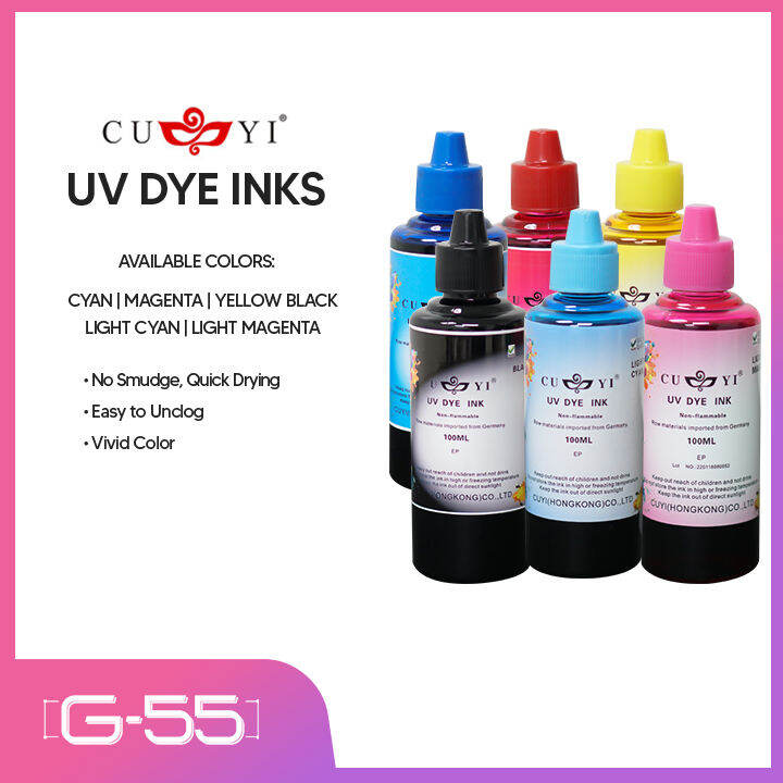 CUYI UV Dye Ink 100ML (Universal Ink) Colors: Cyan, Magenta, Yellow ...