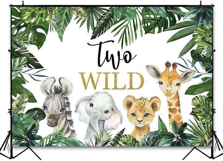 Two Wild Backdrop for Boy Birthday Party Jungle Safari Animals Zoo ...