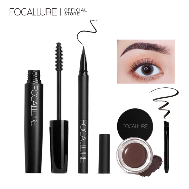 FOCALLURE Eyeliner Pen /Eyebrow Cream/ Mascara 3PCS Eye Makeup Set ...