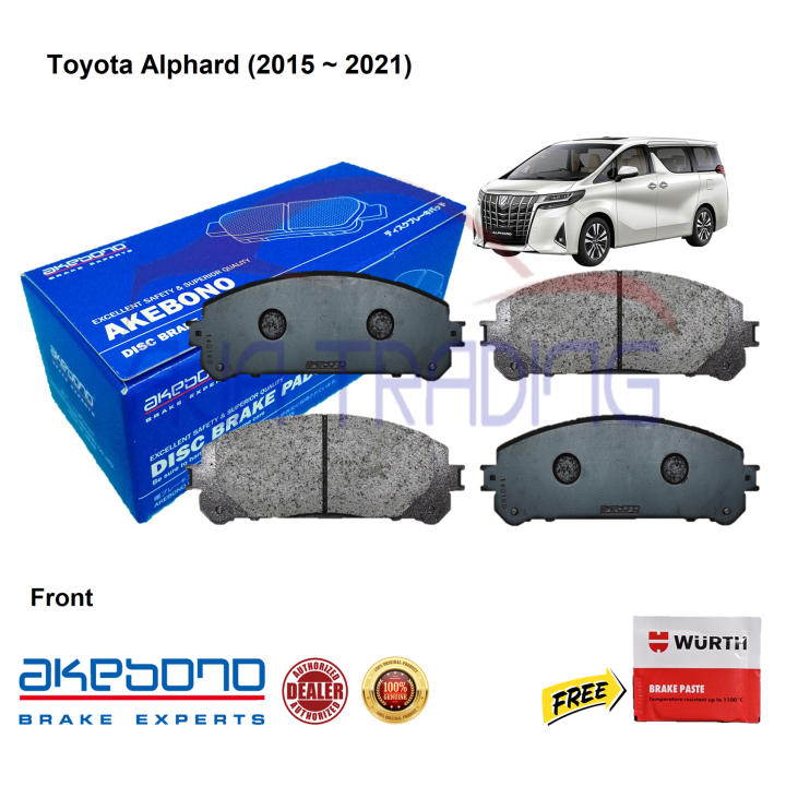 Genuine Akebono Front Brake Pads for Toyota Alphard (2015 ~ 2021) with free Wurth Brake Paste ...