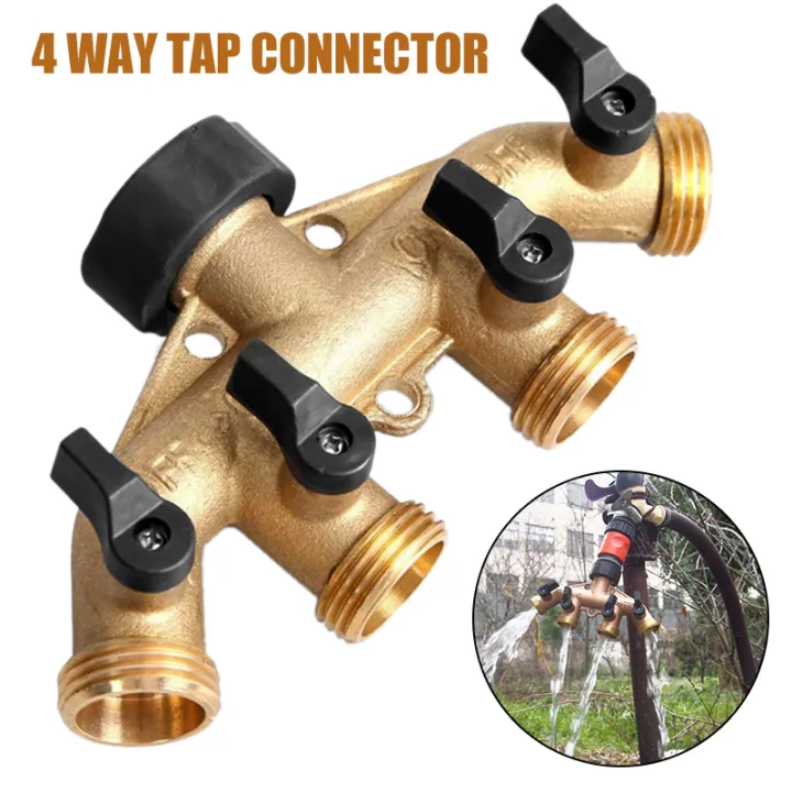 4 Way Tap Connector Garden Manifold Hose Pipe Water Faucet Splitter ...