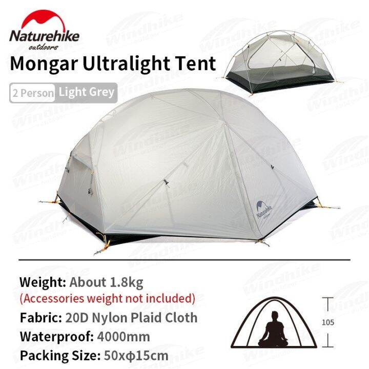 Naturehike เต็นท์แคมป์ปิ้ง Mongar 2คน1.8กก. 20D สองชั้นผ้าไนล่อนเต้นท์ ...