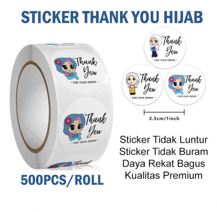1 Roll Isi 500 Pcs Stiker Label Produk Jualan Tulisan Thank You For ...