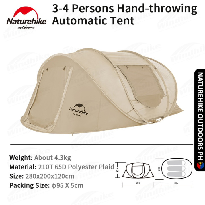 Naturehike 3 to 4 Persons Pop Up Quick Fast Open Automatic Tunnel Hand ...