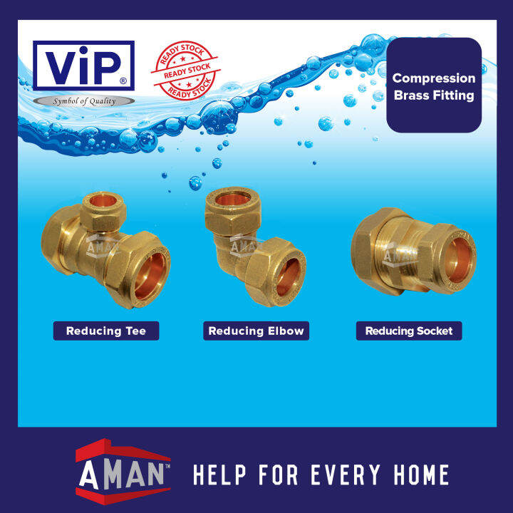 ViP 12 x 10mm Compression Brass Fittings Pipe Fitting Reducing Elbow ...