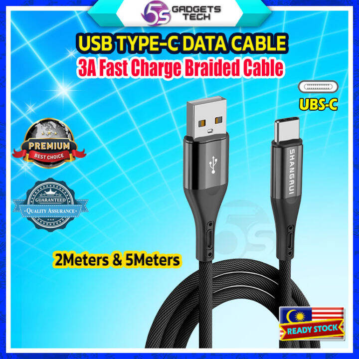 5S Premium 3A Fast Charging USB Type C Data Cables High Speed Charge Braided Cable 2M/5M | Lazada