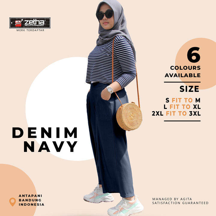 Rok Payung Zetha Warna Denim Navy tersedia dalam 3 size bahan cotton spandex adem dan nyaman ...