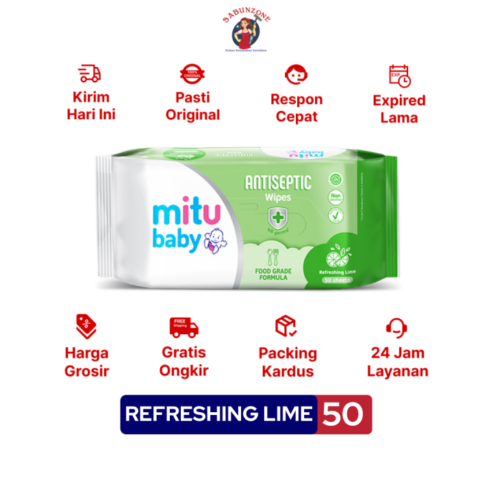 Tisu Basah Mitu Baby Antiseptic Wipes Refreshing Lime Hijau 50 Sheets | Lazada Indonesia