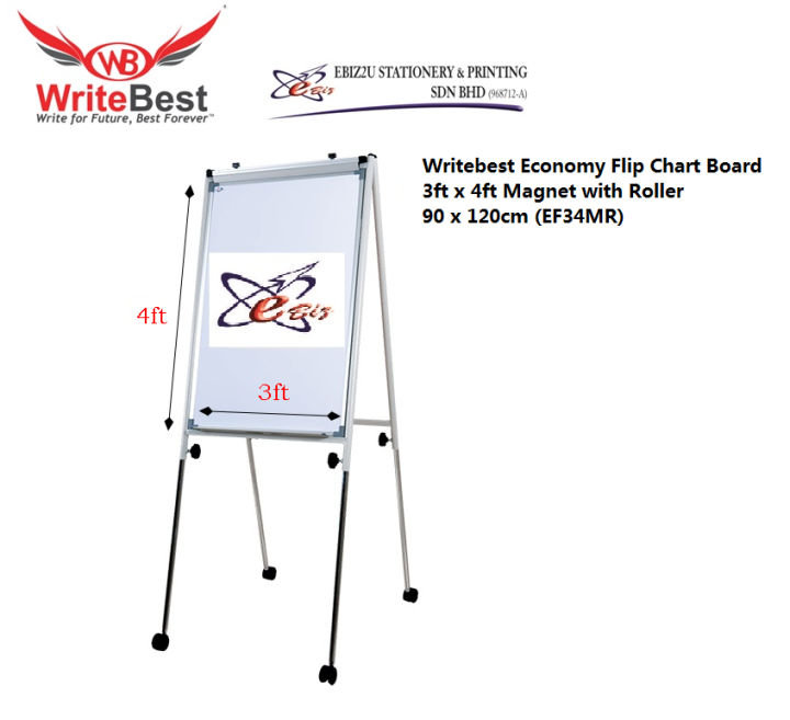 Writebest Economy Flip Chart Board 3ft x 4ft Magnet with Roller 90 x ...