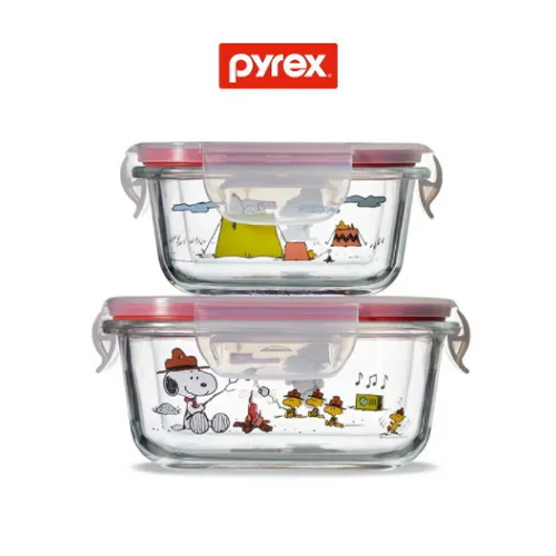 SNOOPY Square Glass Airtight Container 310ml 1P & 510ml 1P Set / Food Container | Lazada PH