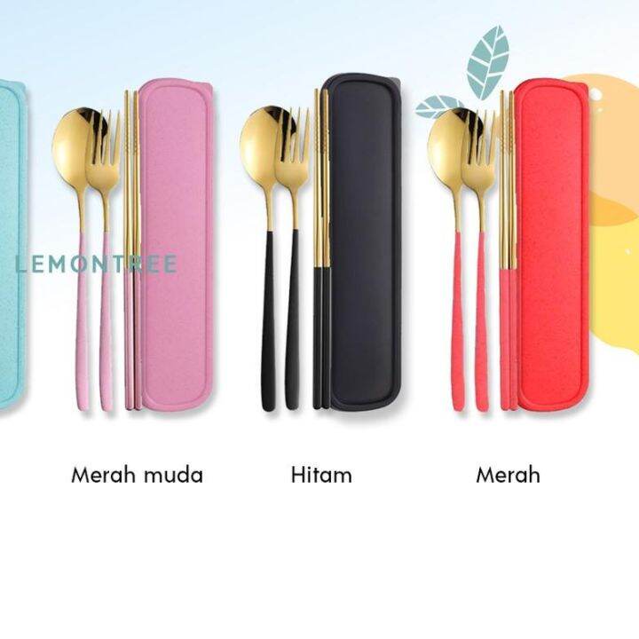 Set Alat Makan Korea Premium Gold Sendok Garpu Sumpit Sdkemasset ...