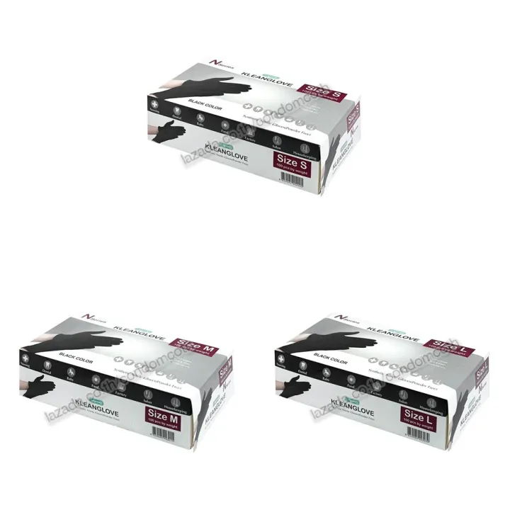 Longmed Klean Glove Nitrile ลองเมด ถุงมือยางไนไตรสังเคราะห์ สีดำ ไม่มีแป้ง จับอาหารได้ กล่องละ ...