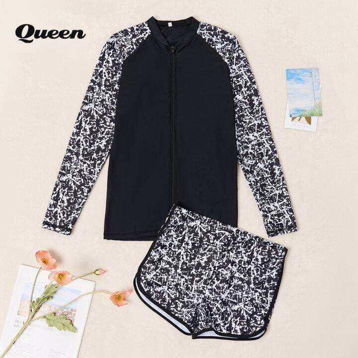 【Queen】Rush Guard Terno for Women Swimming Wear Suit Set Rash Guard ...