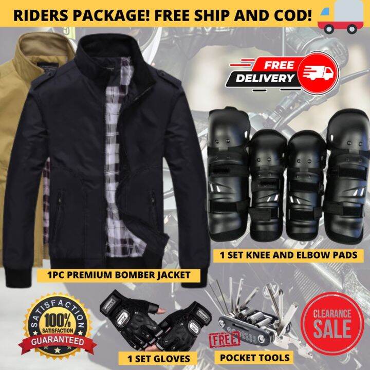 RIDERS BOMBER JACKET AND KNEE AND ELBOW PADS PROTECTION PACKAGE WITH ...