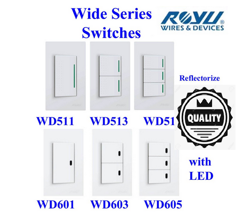 Royu Wide Series Switch with Plate 1 2 3 Gang WD511 WD513 WD515 WD601 ...