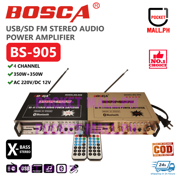 BOSCA USB/SD FM Stereo Audio Power Amplifier with Bluetooth and 2 Mic Input | Lazada PH