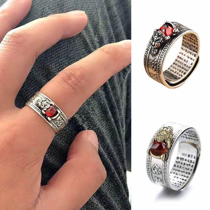 Heart Sutra Lucky Golden Toad Garnet Ring Men's Vintage Ring | Lazada PH