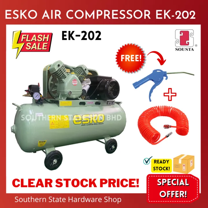 ESKO 2HP AIR COMPRESSOR EK-202 (100 LITER, 8 BAR) FREE AIR BLOW GUN AND ...