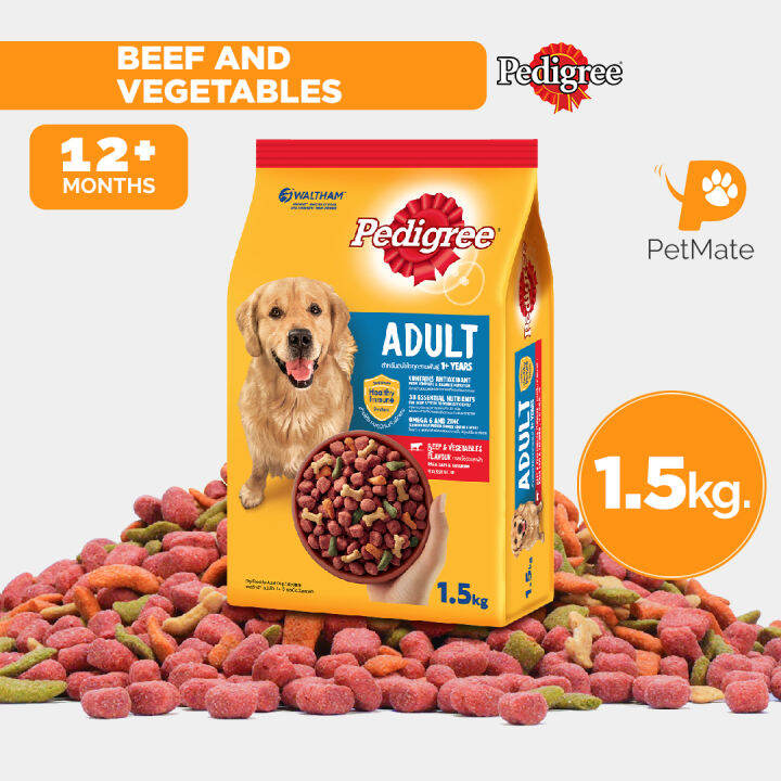 Pedigree Adult Dry Dog Food Beef and Vegetable 1.5kg - PetMate pet dogs nutritious meat pack all ...