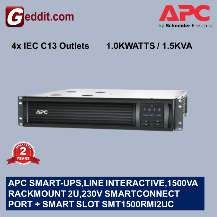 APC SMART-UPS,LINE INTERACTIVE,1500VA RACKMOUNT 2U,230V SMARTCONNECT PORT + SMART SLOT ...
