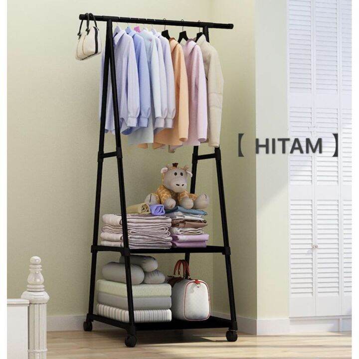 RAK PAKAIAN SERBAGUNA TRIANGLE CLOTH RACK MULTIFUNGSI DENGAN 4 RODA ...