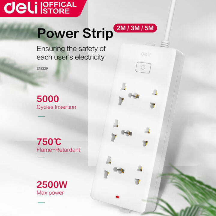 Deli 5 Meters Extension Cord 6 Outlets Power Socket Extension Cord ...