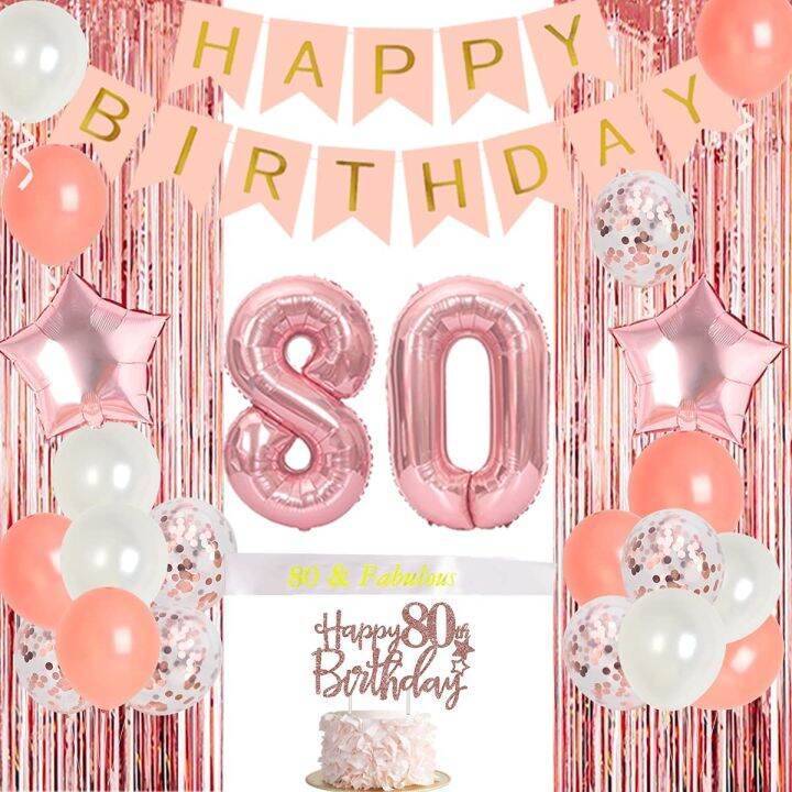 Jollyboom Rose Gold 80th Birthday Party Decorations Confetti Balloons