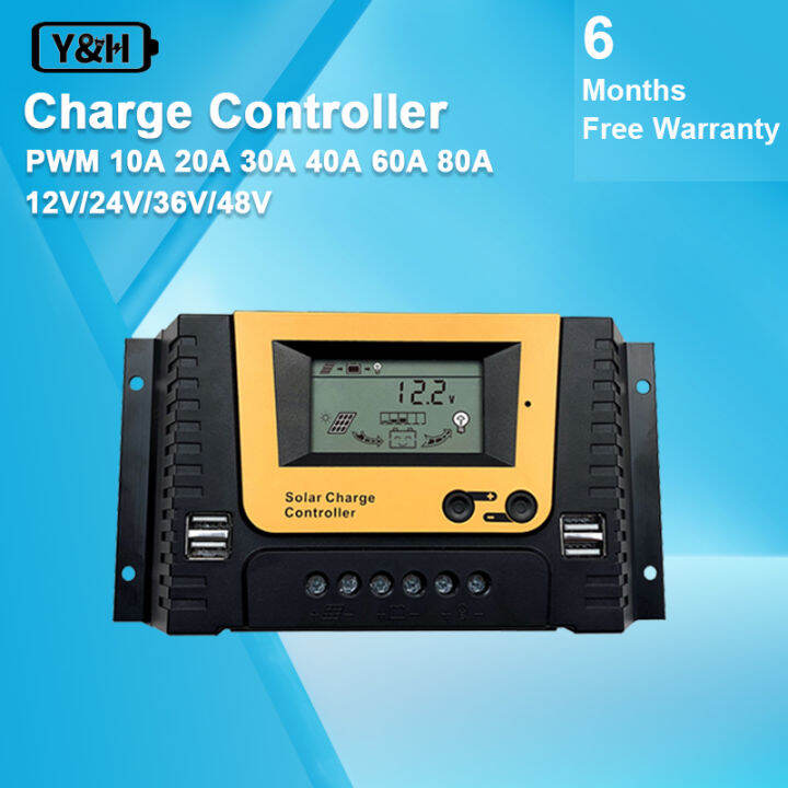 Y&H 10A/20A/30A/40A/60A/80A Charge Controller, PWM Solar Intelligent Controller Fit for 12V 24V ...