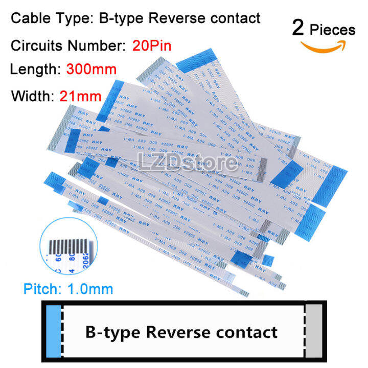 2pcs FPC Ribbon Flexible Flat Cable Pitch 1.0mm Length 300mm B-type ...
