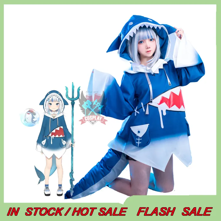 King COS Hololive Gawr Gura ชุดคอสเพลย์ผู้หญิง ENG เครื่องแต่งกายฉลาม ...