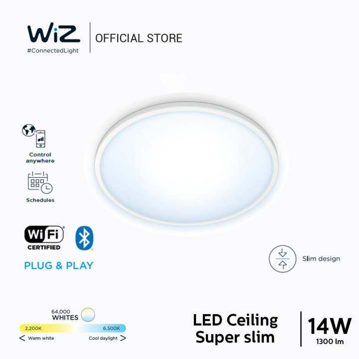 WiZ Smart Wi-Fi LED Super Slim Ceiling Lamp 14W in Tunable White ...