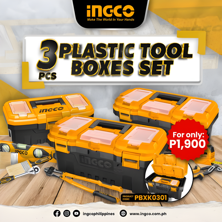 INGCO by MOMO Corp 3pcs Plastic Tool Box Set with Removable Tray ...