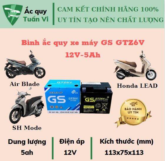 Bình ắc quy khô GS GTZ6V (12V-5ah) cho xe AIR BLADE LEAD VISION | Lazada.vn