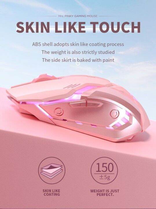 FIREWOLF Wireless Gaming Mouse Rechargeable Pink Mouse Optical USB ...