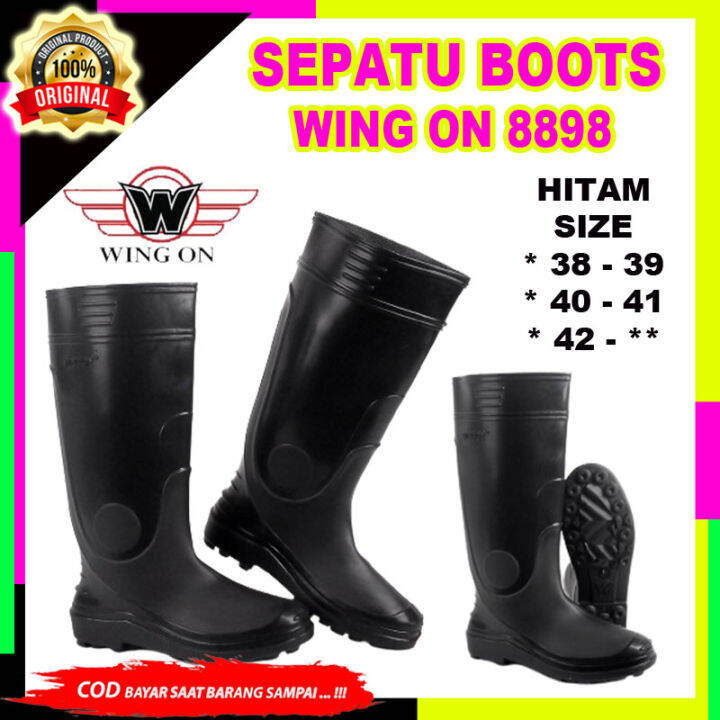 SEPATU BOOTS Wing On PVC / Sepatu boot pria wanita Sepatu Karet Hitam ...