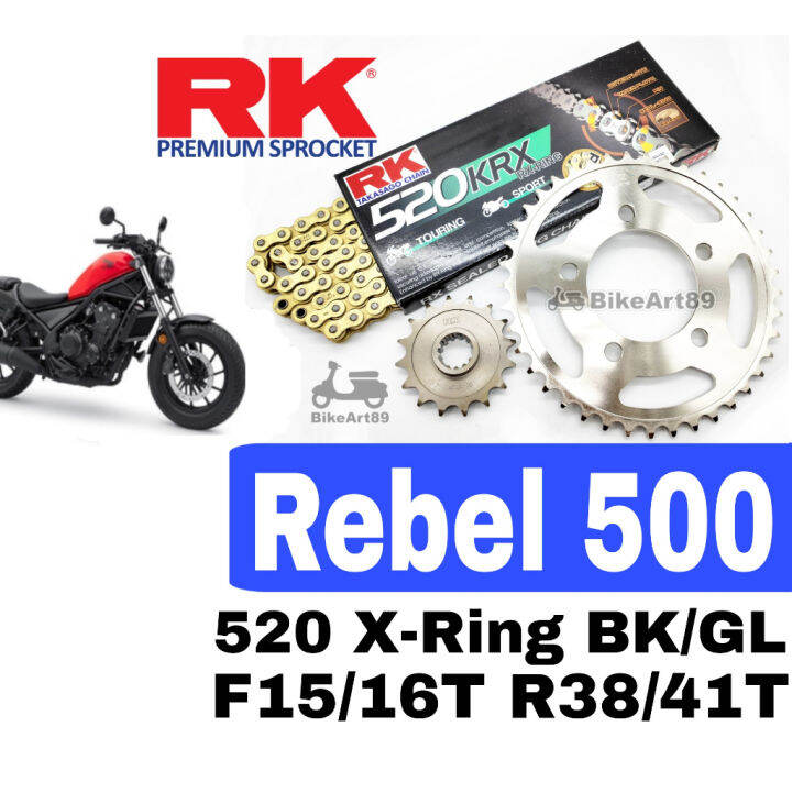 RK Sprocket Set Honda Rebel500 RK520 KRX X-Ring Rivet Black / Gold ...