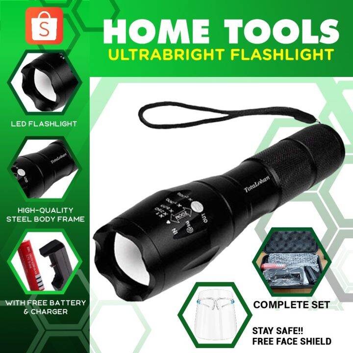 Ultrabright Taclight Flashlight Recharable Water Proof Original Battery ...