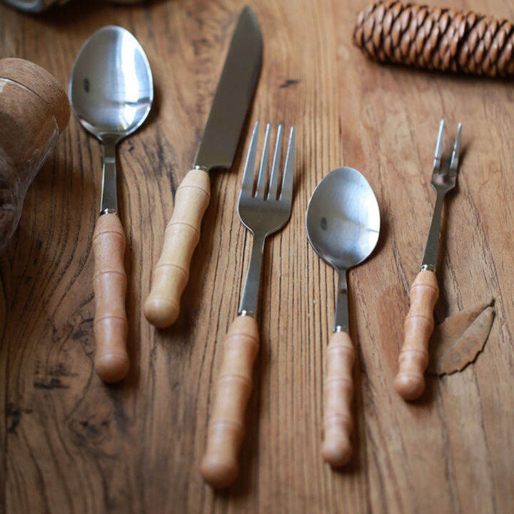 Locaupin Cutlery Set Utensils Wooden Handle High Quality Stainless ...