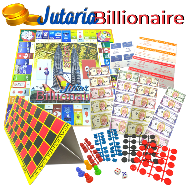 2 in 1 The Billionaire Jutaria Game / Dam Draughts (Original Big Board ...