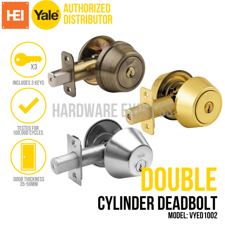 Yale Essential Deadbolt Double Cylinder VYED1002 (Antique Brass, Polish ...